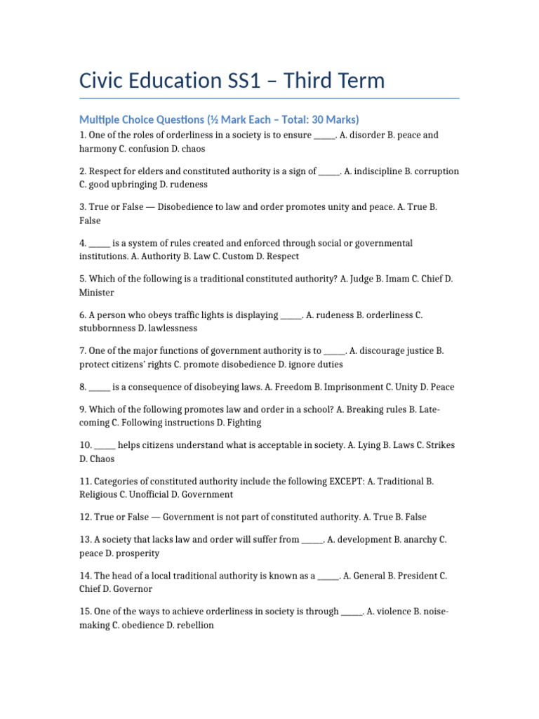 Civic Education SS1 Law and Order | PDF | Crimes | Crime & Violence