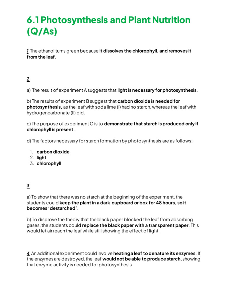 6.1 Photosynthesis and Plant Nutrition | PDF