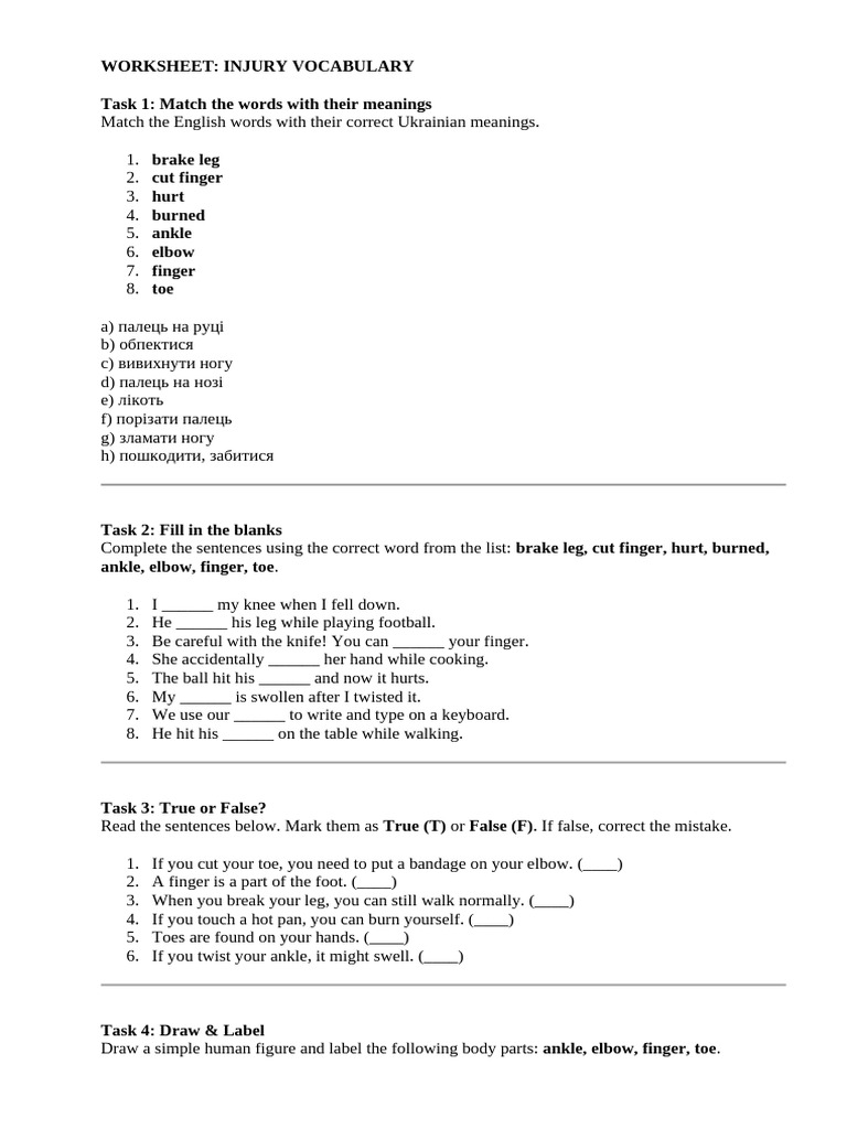 Worksheet Injury Vocabulary | PDF | Chess Theory | Chess