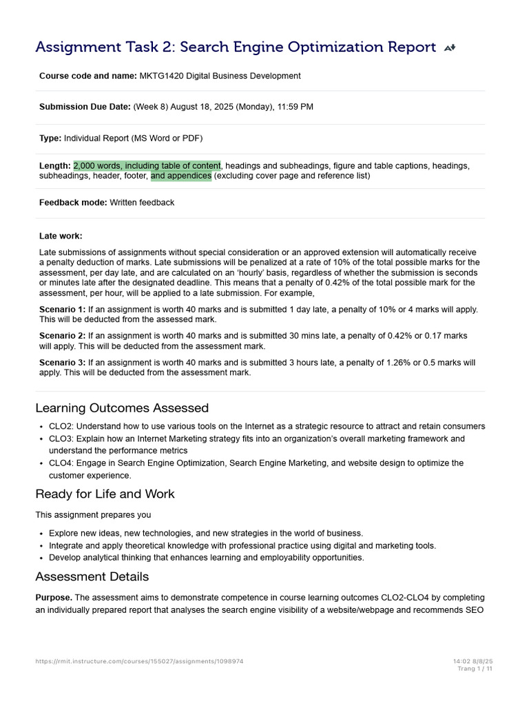SEO Report Assignment Guidelines | PDF | Search Engine Optimization ...