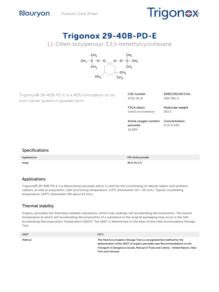 Trigonox 29 Product Overview | PDF | Chemistry | Materials