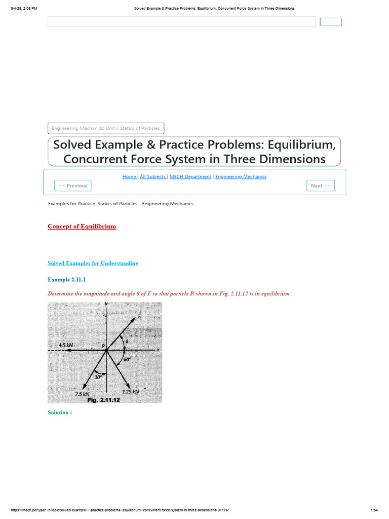 Solved Example & Practice Problems - Equilibrium, Concurrent Force System in Three Dimensions ...