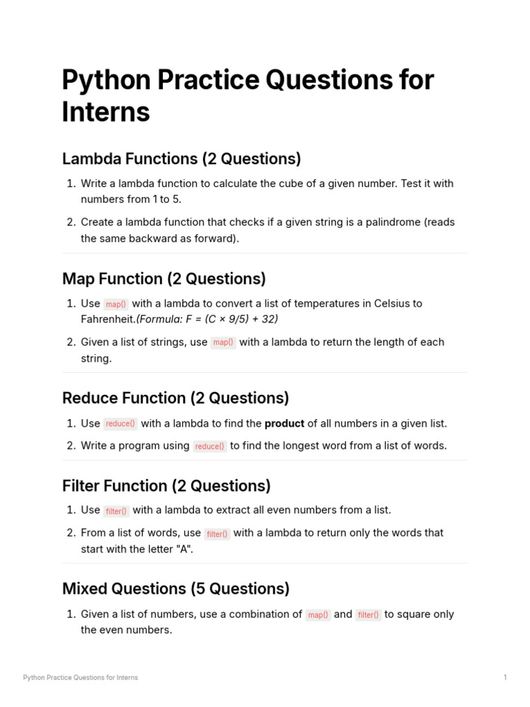 Python Practice Questions For Interns Pdf 6534