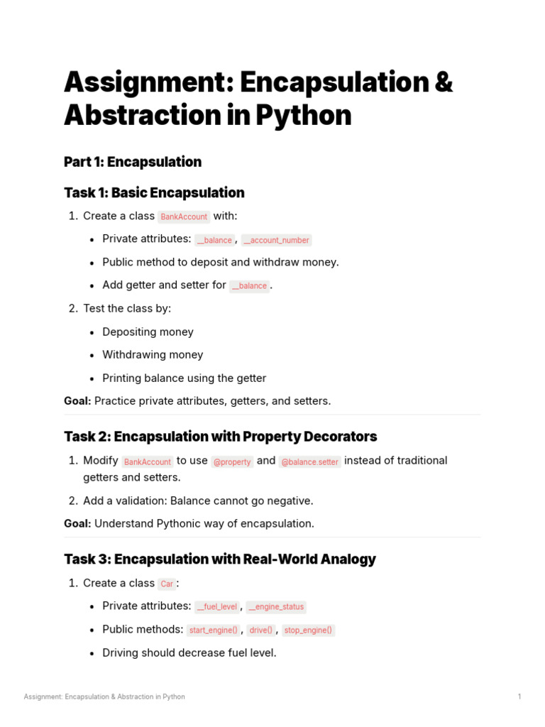 Assignment Encapsulation Abstraction in Python | PDF | Class (Computer Programming) | Systems ...