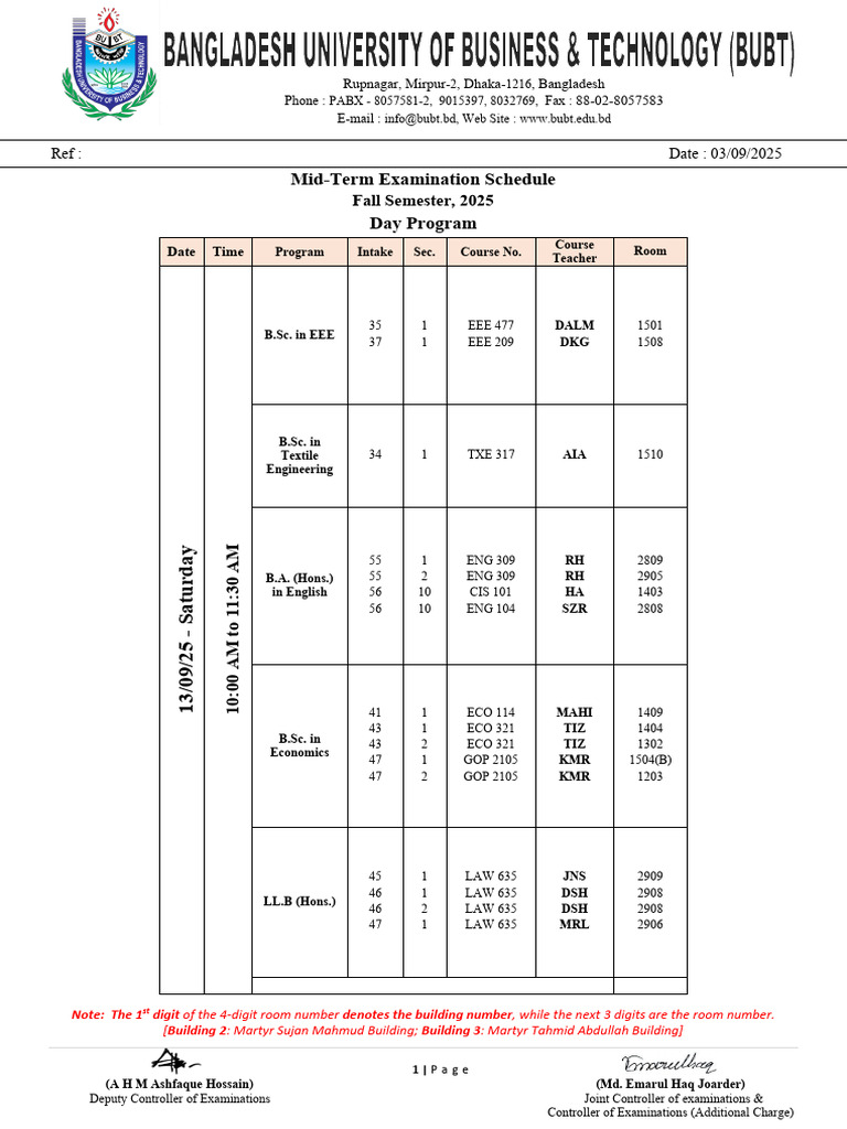 01 Mid-Term Exam Schedule Fall-2025 Day | PDF | Qualifications | Vocational Education