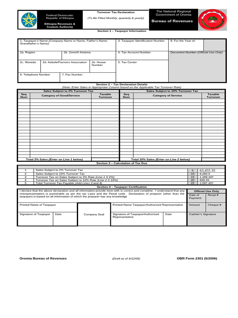 Turnover Tax Declaration Form | PDF | Revenue | Taxes