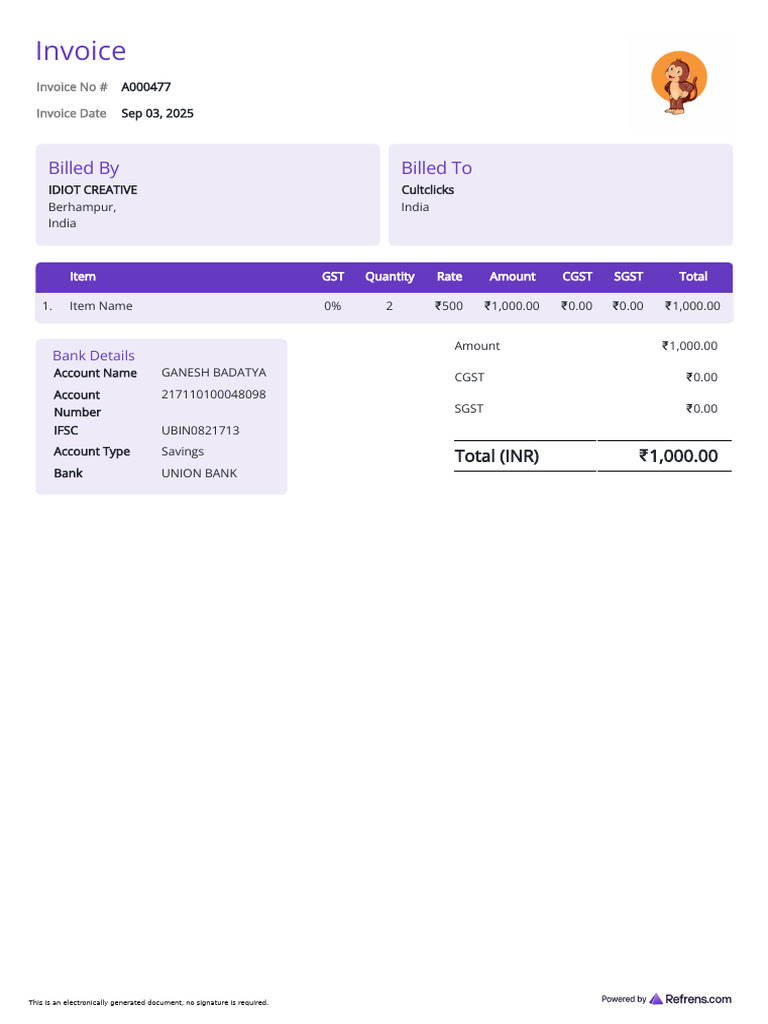 Invoice A000477 Idiot Creative Cultclicks | PDF