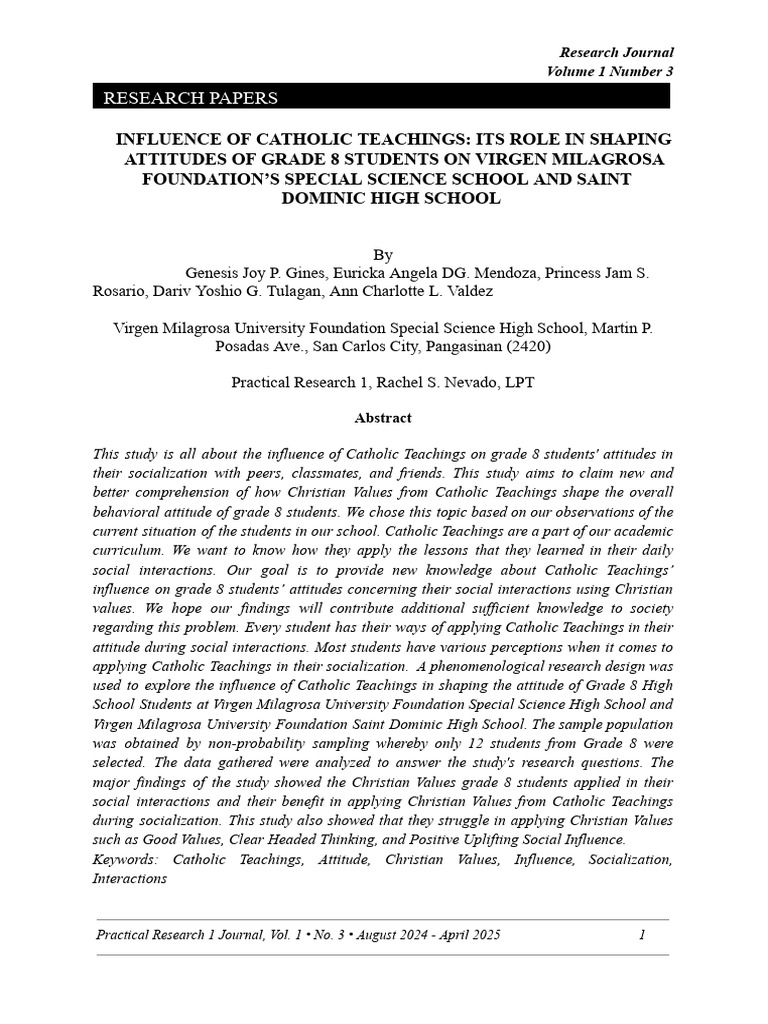 Catholic Teachings' Impact on Student Attitudes | PDF | Value (Ethics ...