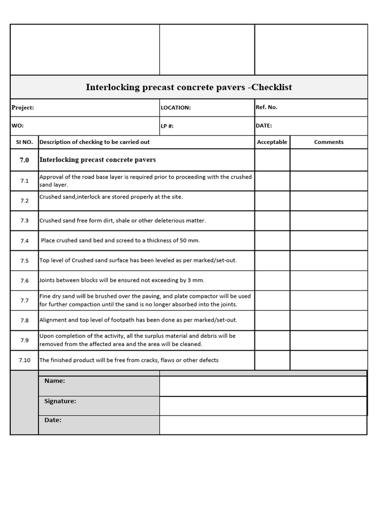 Interlocking Pavers Installation Checklist | PDF