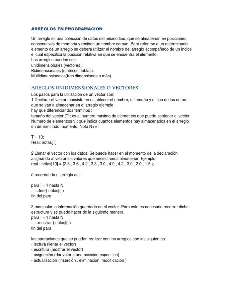 Arreglos en Programacion | PDF | Estructura de datos de matriz | Matriz ...
