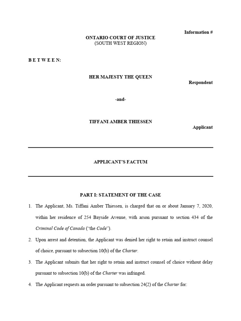 Writing Sample-Written Factum | PDF | Right To Counsel | Arrest