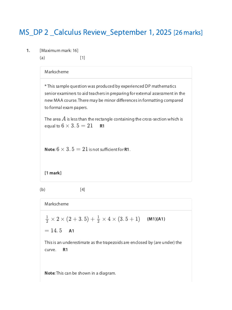 MS DP 2 Calculus Review September 1 2025 | PDF | Mathematics