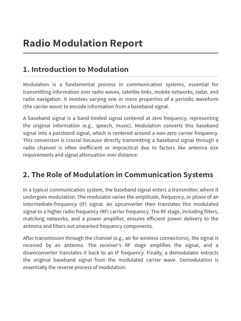 Radio Modulation Report | PDF | Frequency Modulation | Radio