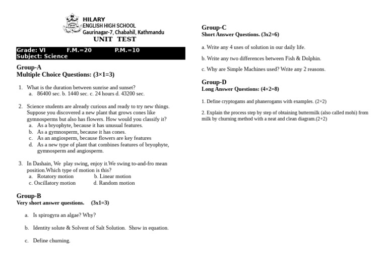 Ut-2 Class 6 Science | PDF