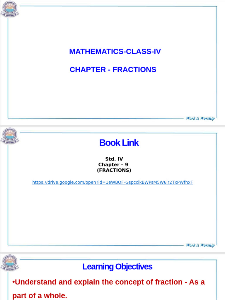 Class-4 Maths PPT Fractions | PDF | Division (Mathematics) | Abstract ...