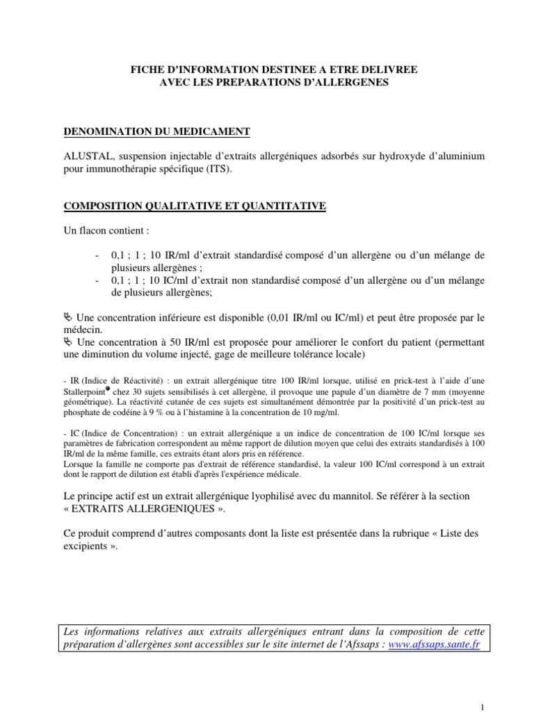 Alustal France NOT 001-09 | PDF | Allergie | Asthme