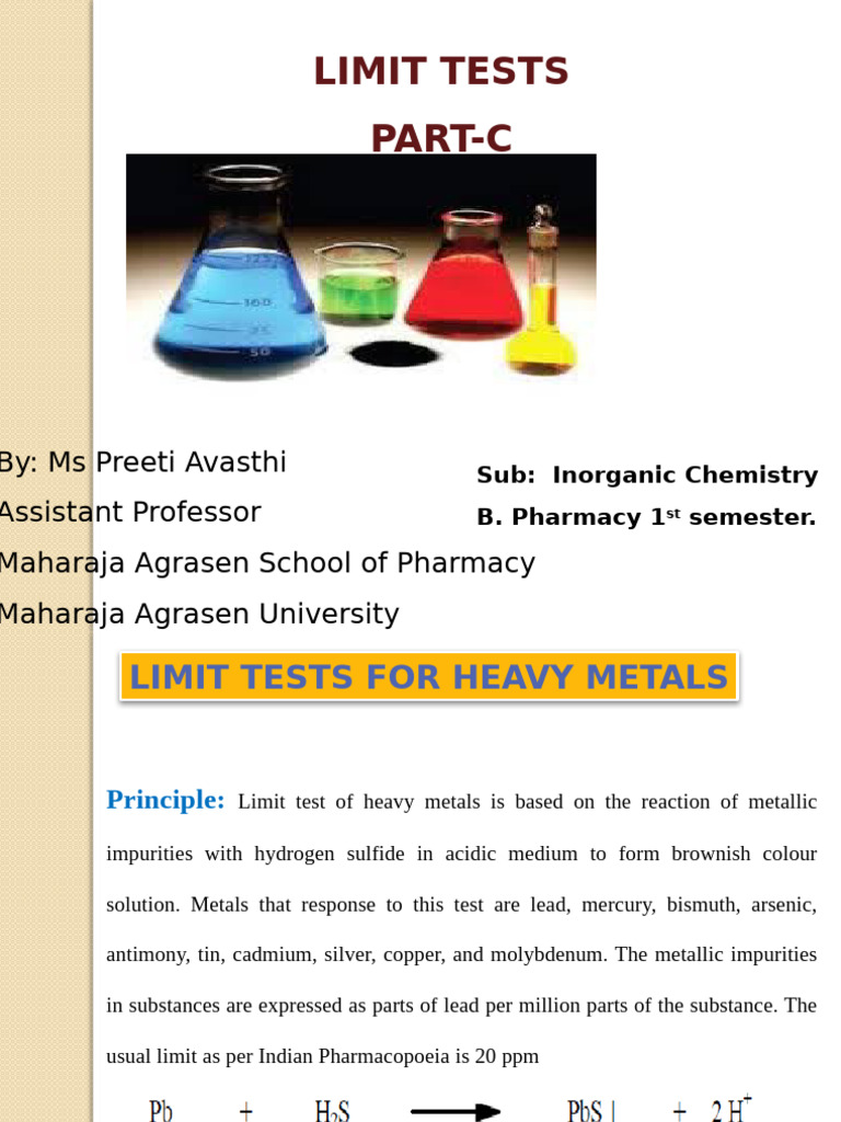 Limit Tests for Heavy Metals and Ions | PDF | Sulfide | Precipitation ...