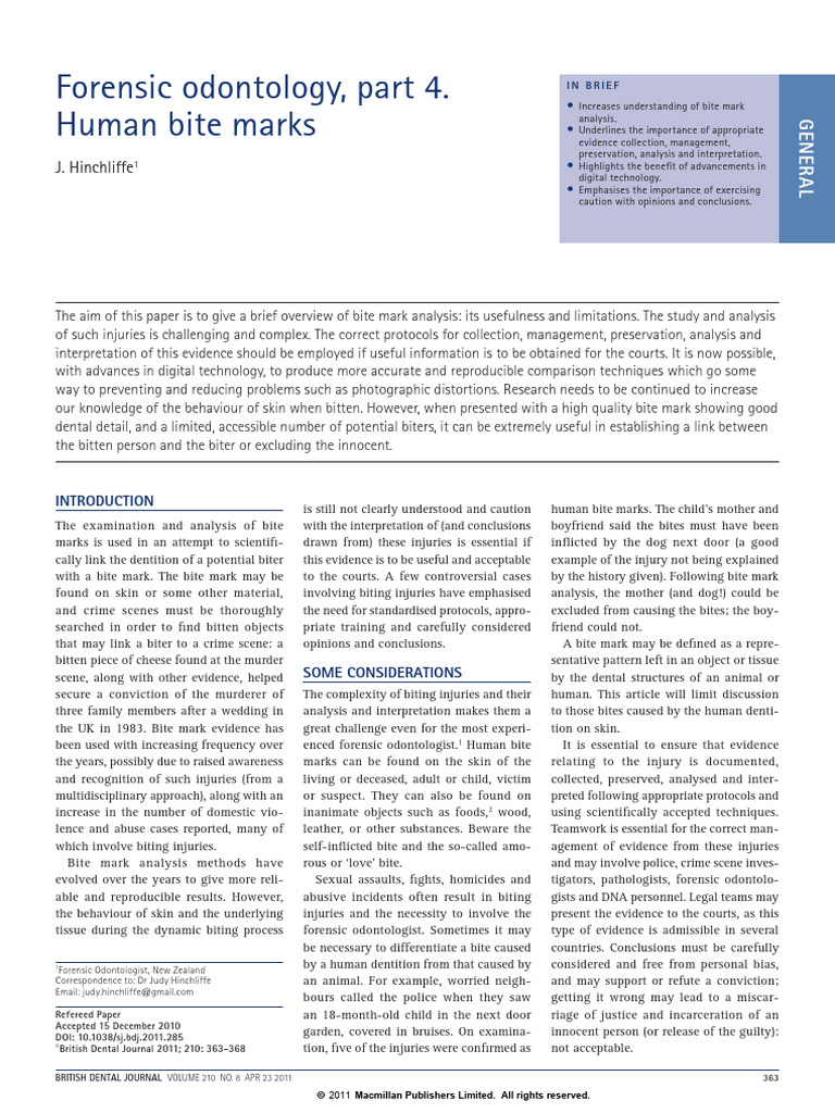 Forensic Odontology Part 4 Human Bite Ma | PDF