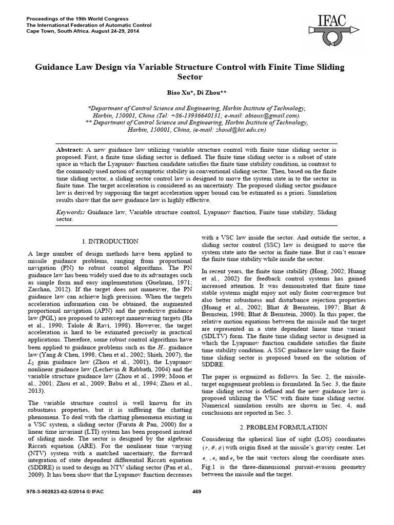 Finite Time Sliding Sector Guidance Law | PDF | Differential Equations ...