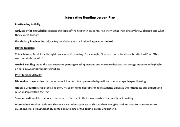 Interactive Reading Lesson Plan Guide | PDF