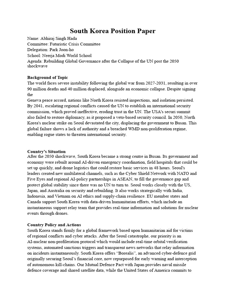 South Korea Position Paper | PDF | Nuclear Proliferation | World Politics