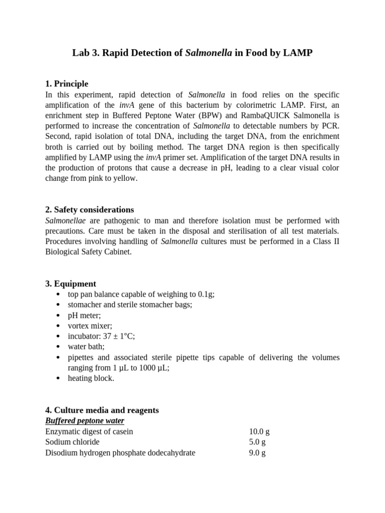 Lab 3. Rapid Detection of Salmonella in Food by LAMP | PDF | Polymerase ...