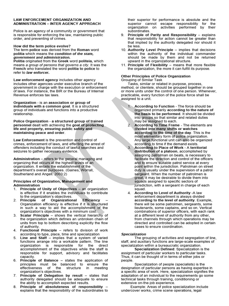 Law Enforcement Organization and Administration 2nd Sem - 122438 | PDF ...