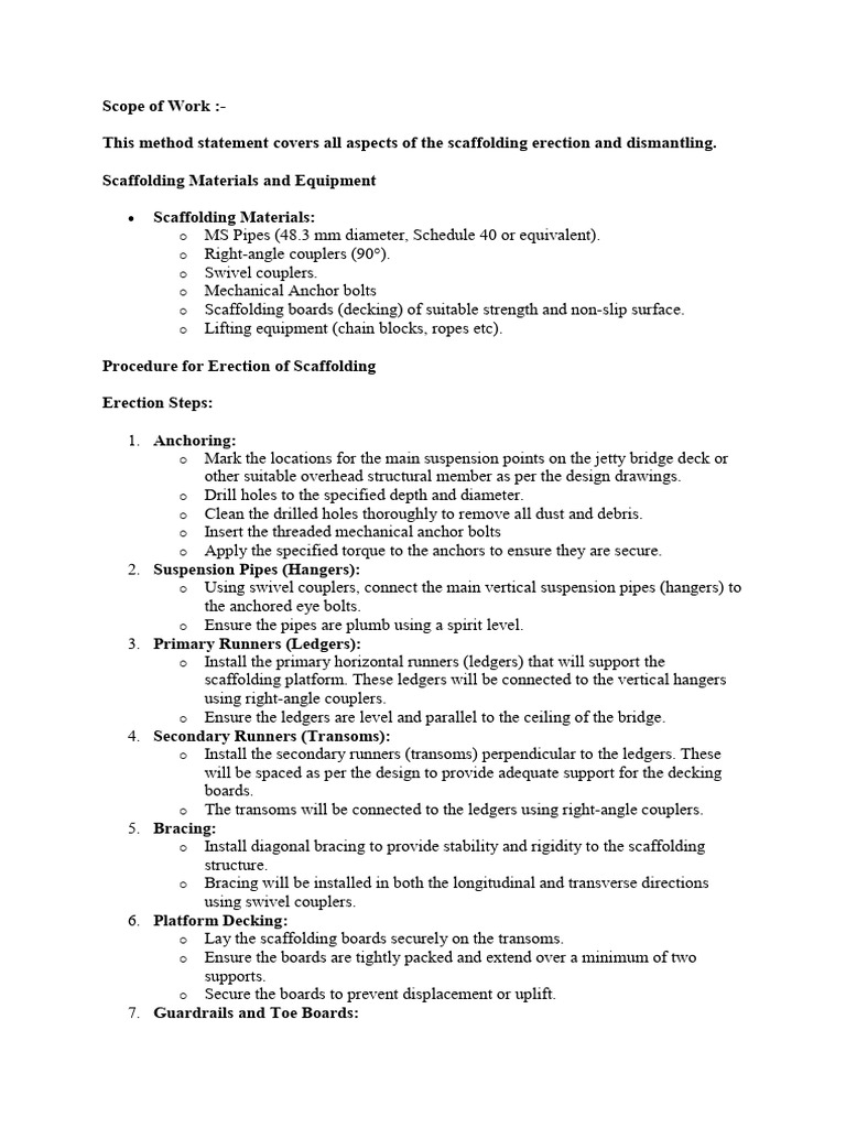 Work Methodology for Scaffolding Work NSPL Jetty | PDF | Scaffolding | Manufactured Goods
