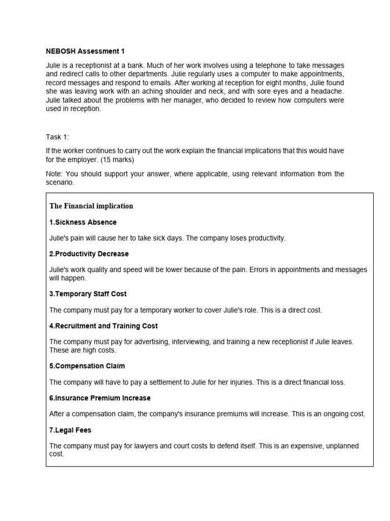 NEBOSH Assessment 1 | PDF | Safety | Legal Liability