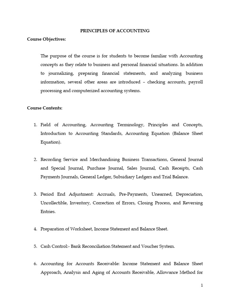 I Course Outline Principles of Accounting | PDF | Depreciation | Accounting