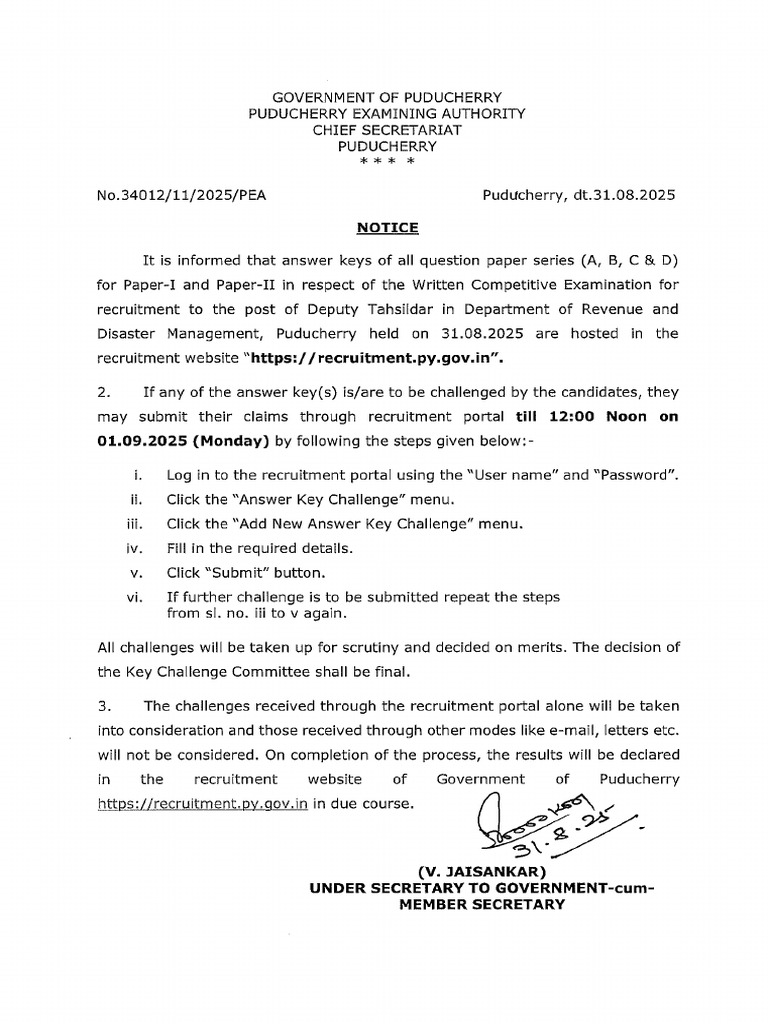 Answer Key Notice | PDF