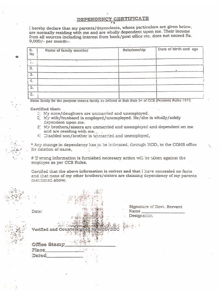 Dependency Certificate | PDF