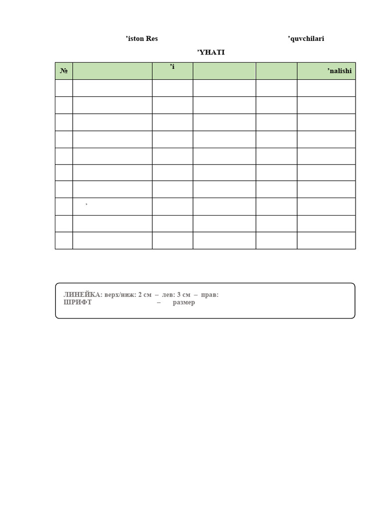 Jadval 1-Topshiriq | PDF