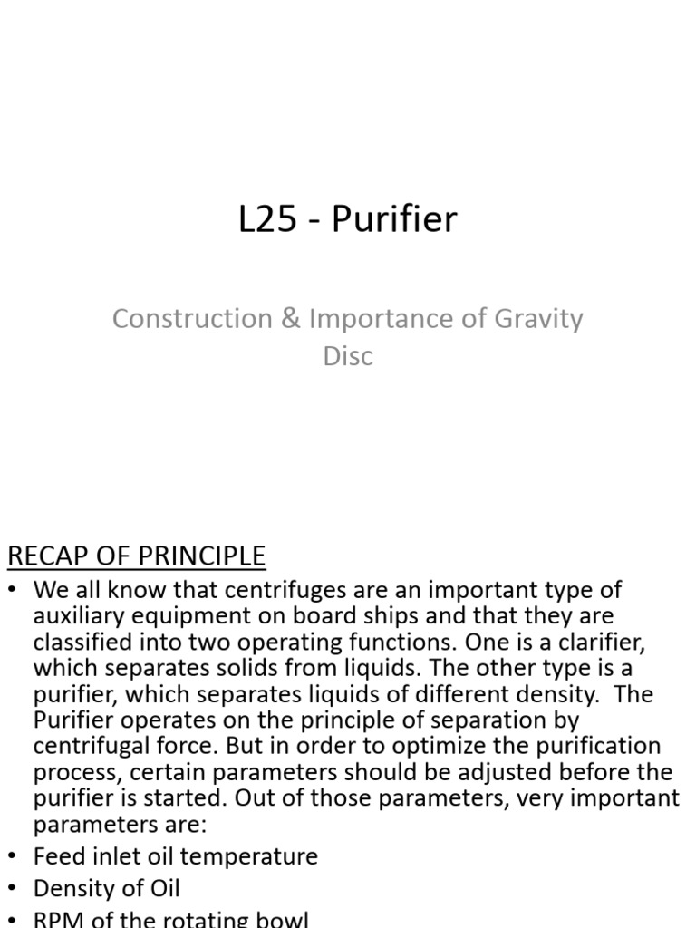 Gravity Disc Functions in Purifiers | PDF | Fuel Oil | Centrifuge