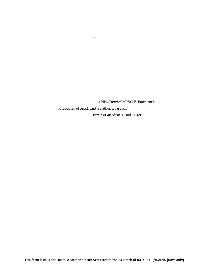 Hostel Allotment Form For 23 Batch Boys Only | PDF | Government ...