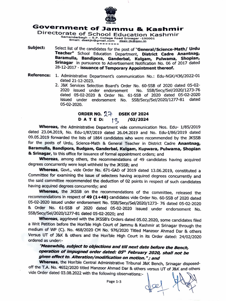 Appointment Order | PDF