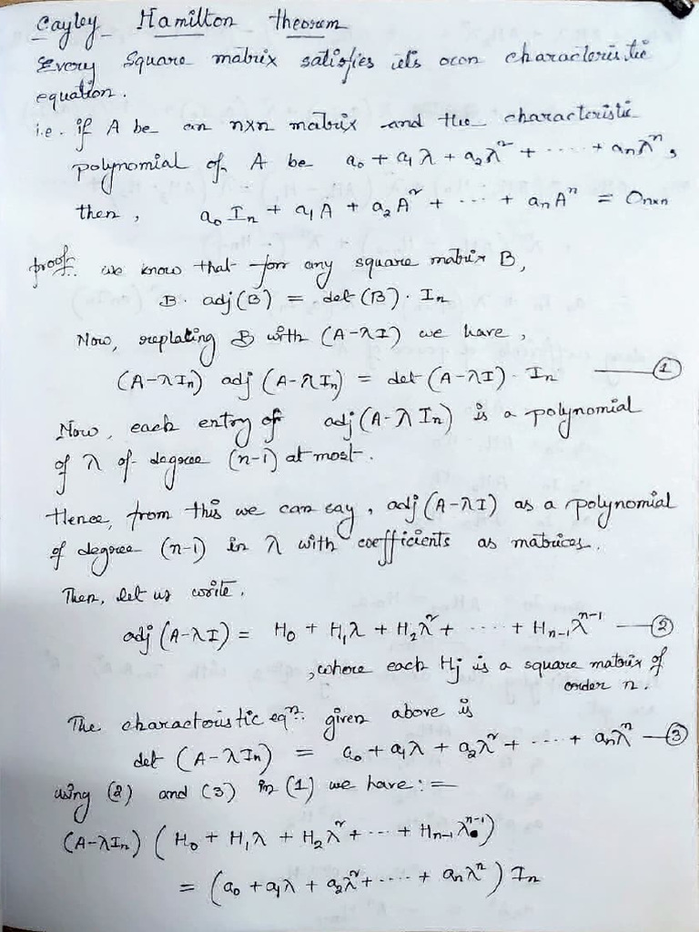 Cayley-Hamilton Theorem and Quadratic Form | PDF