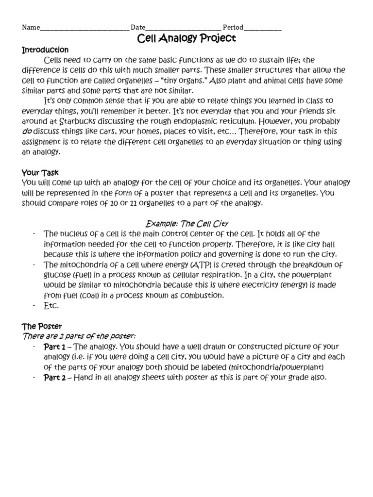 Starbucks Cell Analogy Project Guide | PDF | Cell (Biology) | Organelle