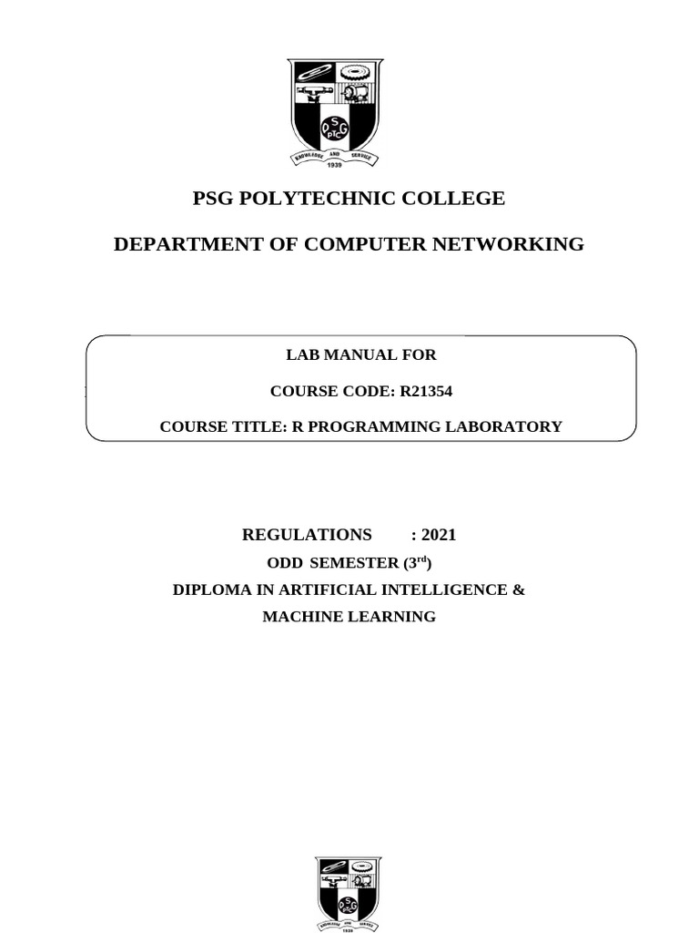 2023 - 2024 R Lab Manual - Dam | PDF | Computer Programming | R ...