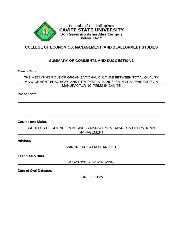 Summary of Comments and Suggestions 1 | PDF