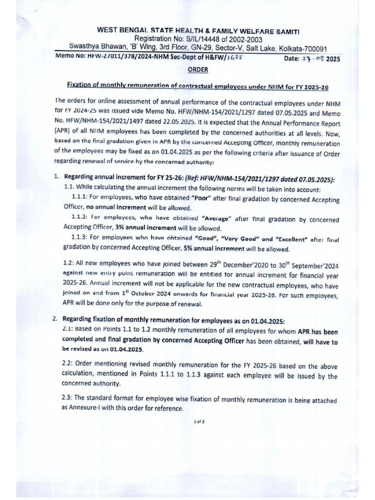 NHM HR Increment Order 2025 | PDF