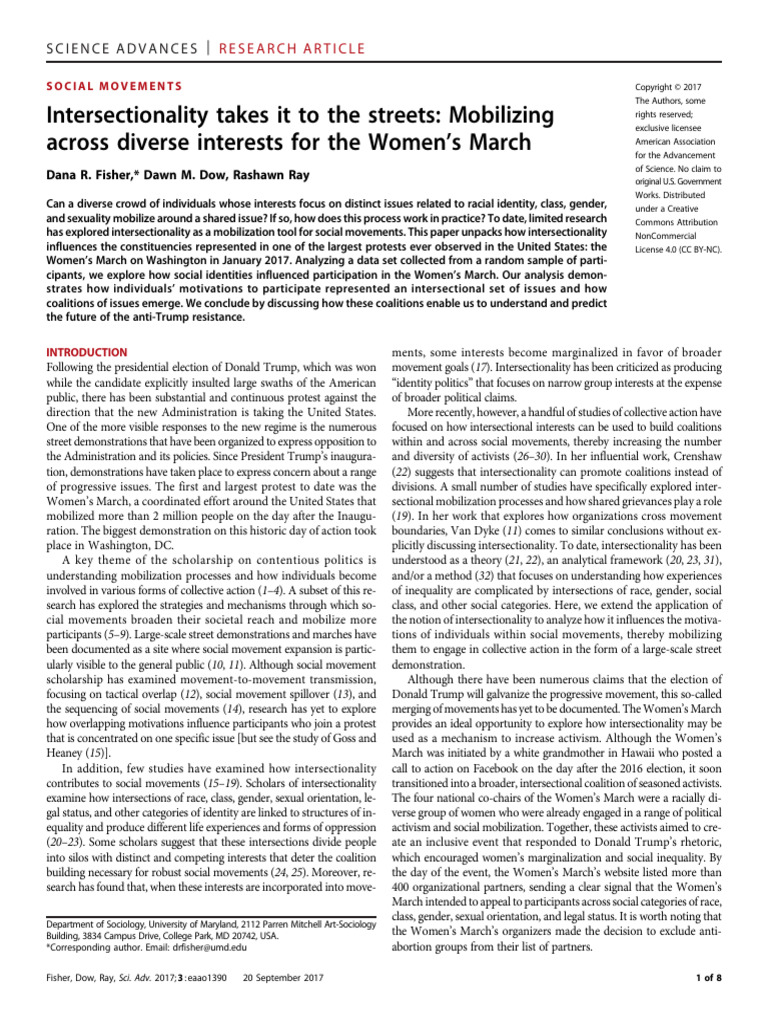 Intersectionality Takes It To The Streets: Mobilizing Across Diverse Interests For The Women's ...