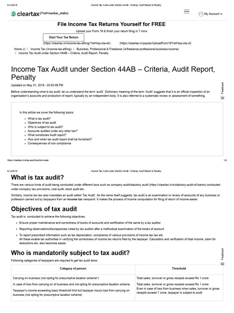 Tax Audit Under Section 44AB Guide | PDF | Taxes | Audit