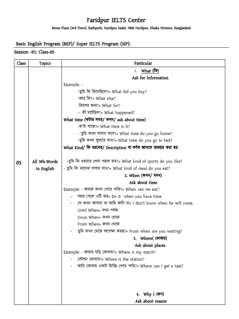 5.class-5 Basic English Program | PDF | Furniture