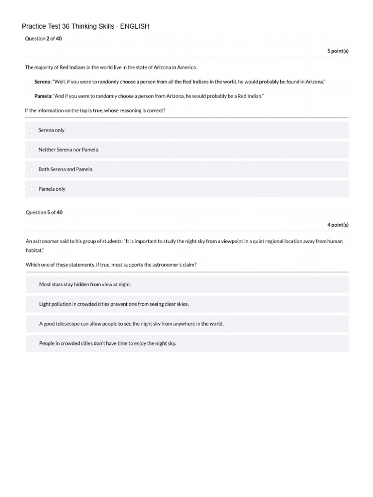NSW SHS Thinking Skills Test 36 Answers | PDF