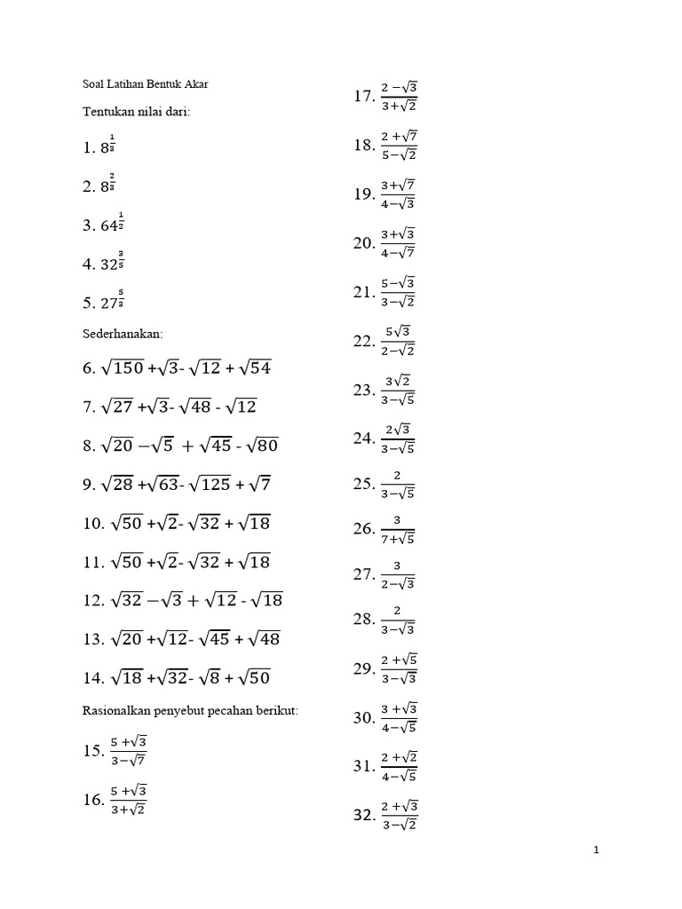 Soal Latihan Bentuk Akar | PDF