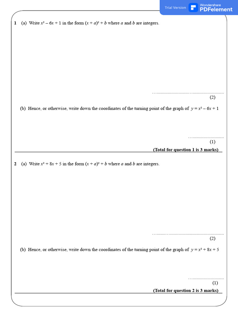 Completing The Square 2 | PDF | Mathematics | Discrete Mathematics