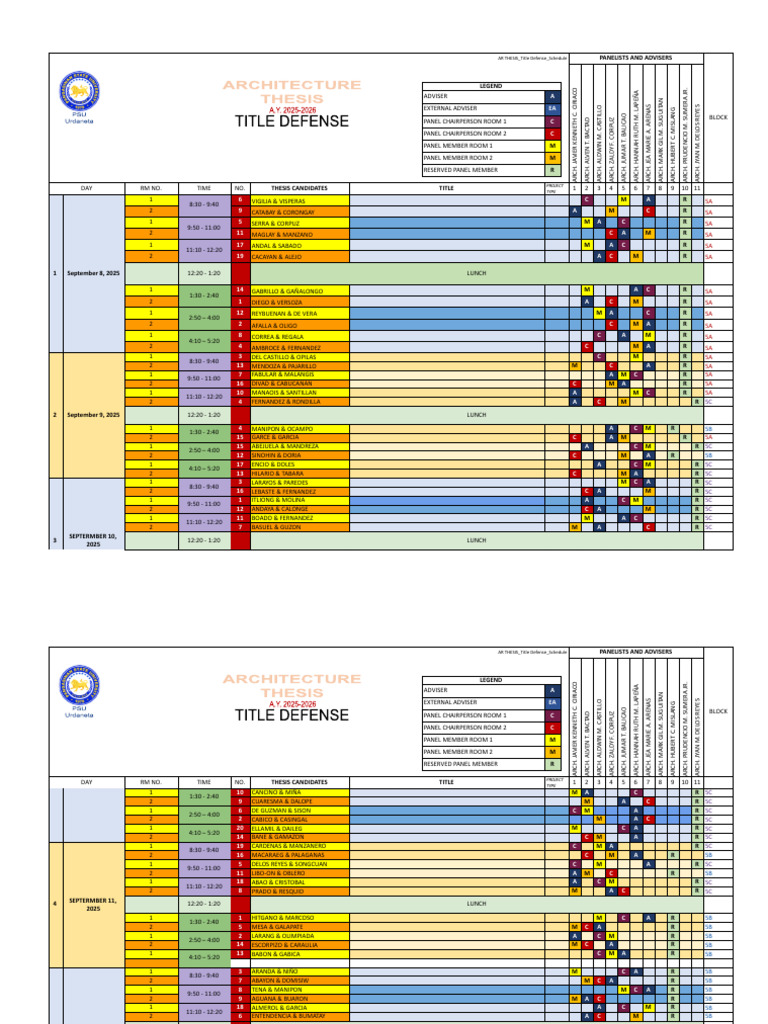 Architecture Title Defense Schedule 2025-2026.Xlsx-general-schedule-1 (1) | PDF
