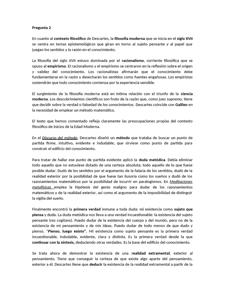 Filosofía de Descartes: Racionalismo y Duda | PDF | René Descartes ...