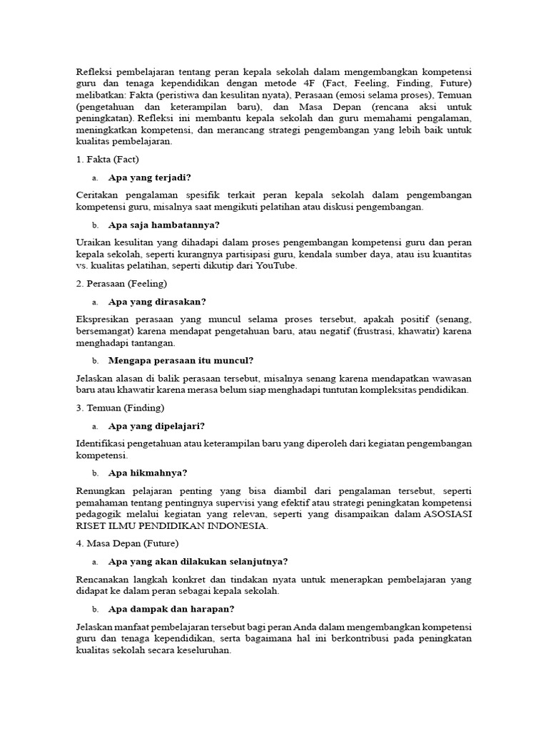 Refleksi 4F: Peran Kepala Sekolah | PDF